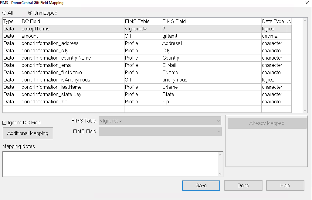 Processing Online Public Gifts in FIMS