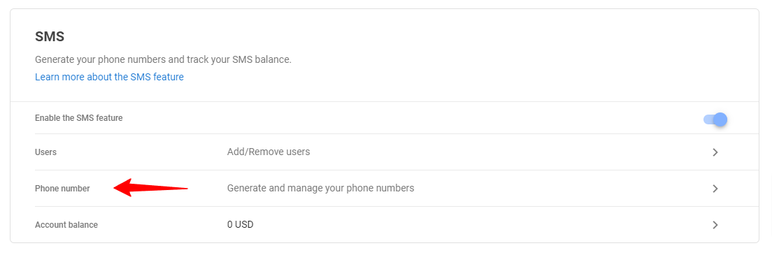 Managing the SMS Feature