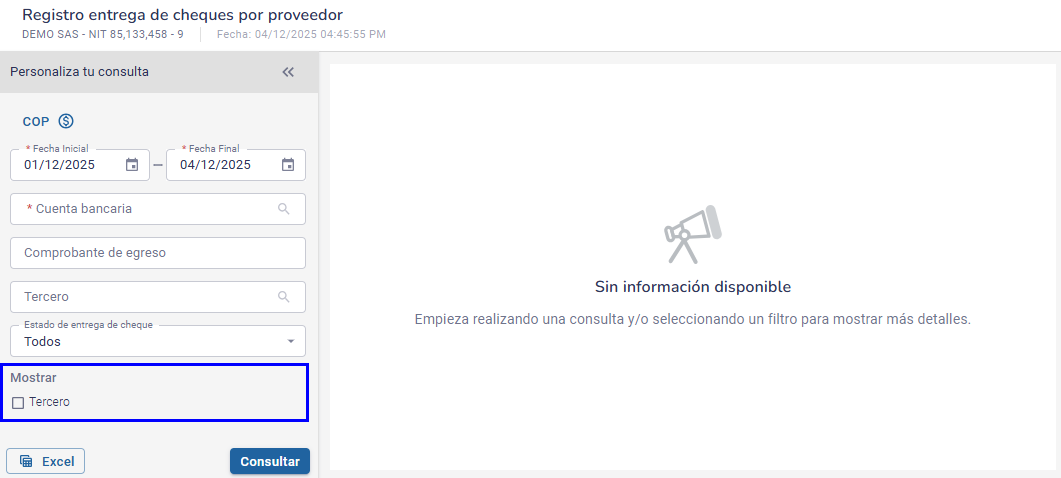 Registro entrega de cheques por proveedor