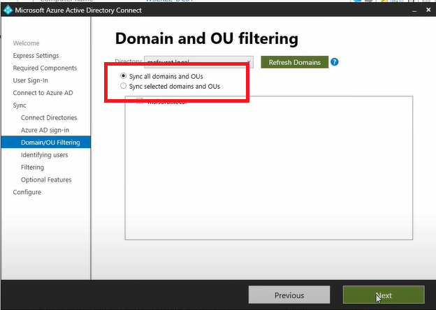 Install and Configure Azure AD Connect to Sync On Premises AD Users