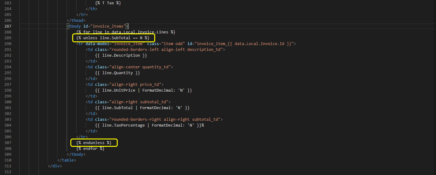 Excluding Zero Value Lines from Invoices
