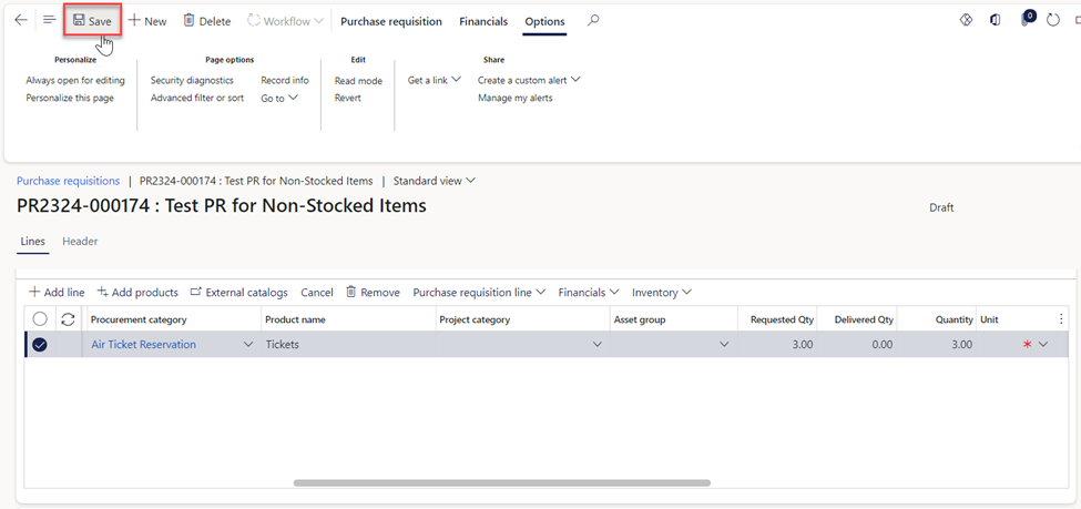 Create Non-stocked Items purchase Requisitions