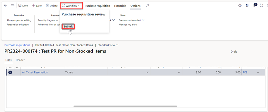 Create Non-stocked Items purchase Requisitions