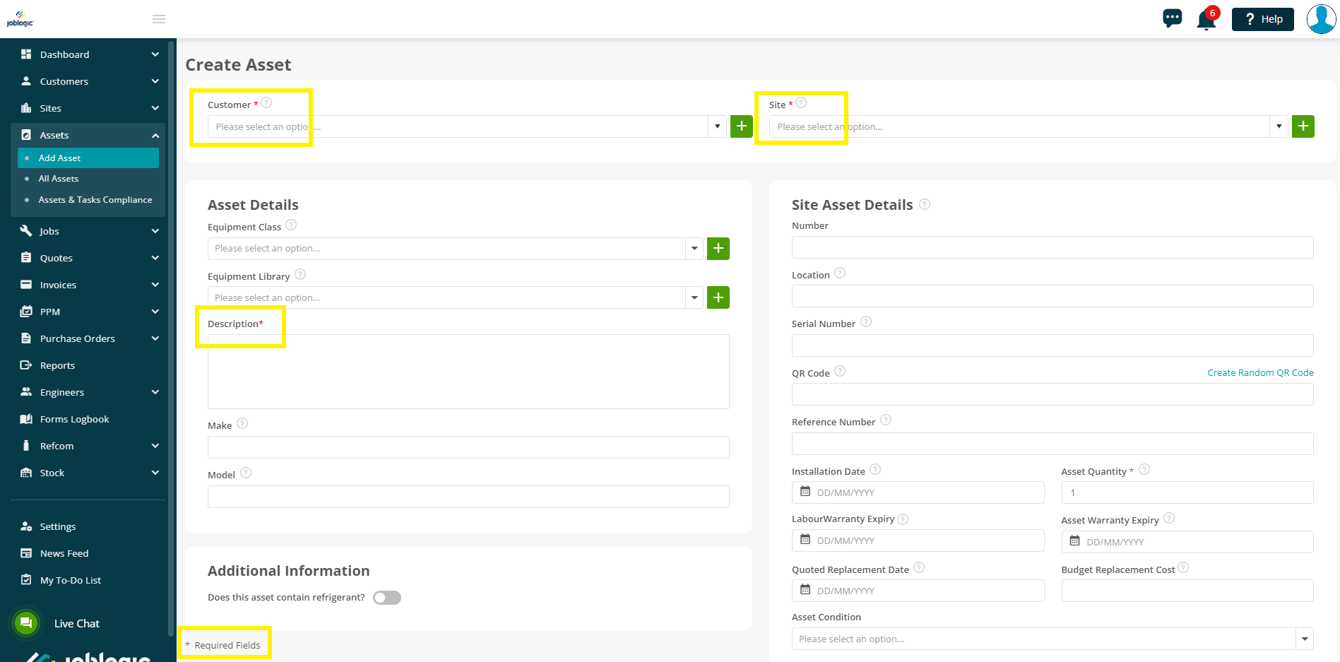 Adding an Asset Individually - User Guide | Support | Joblogic®