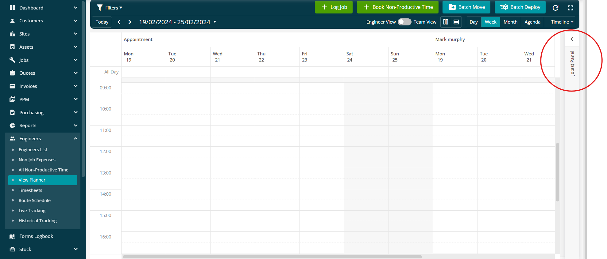 Assigning a job visit via the planner