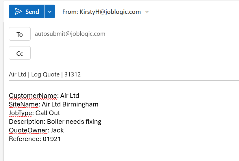 Log Quote via Email