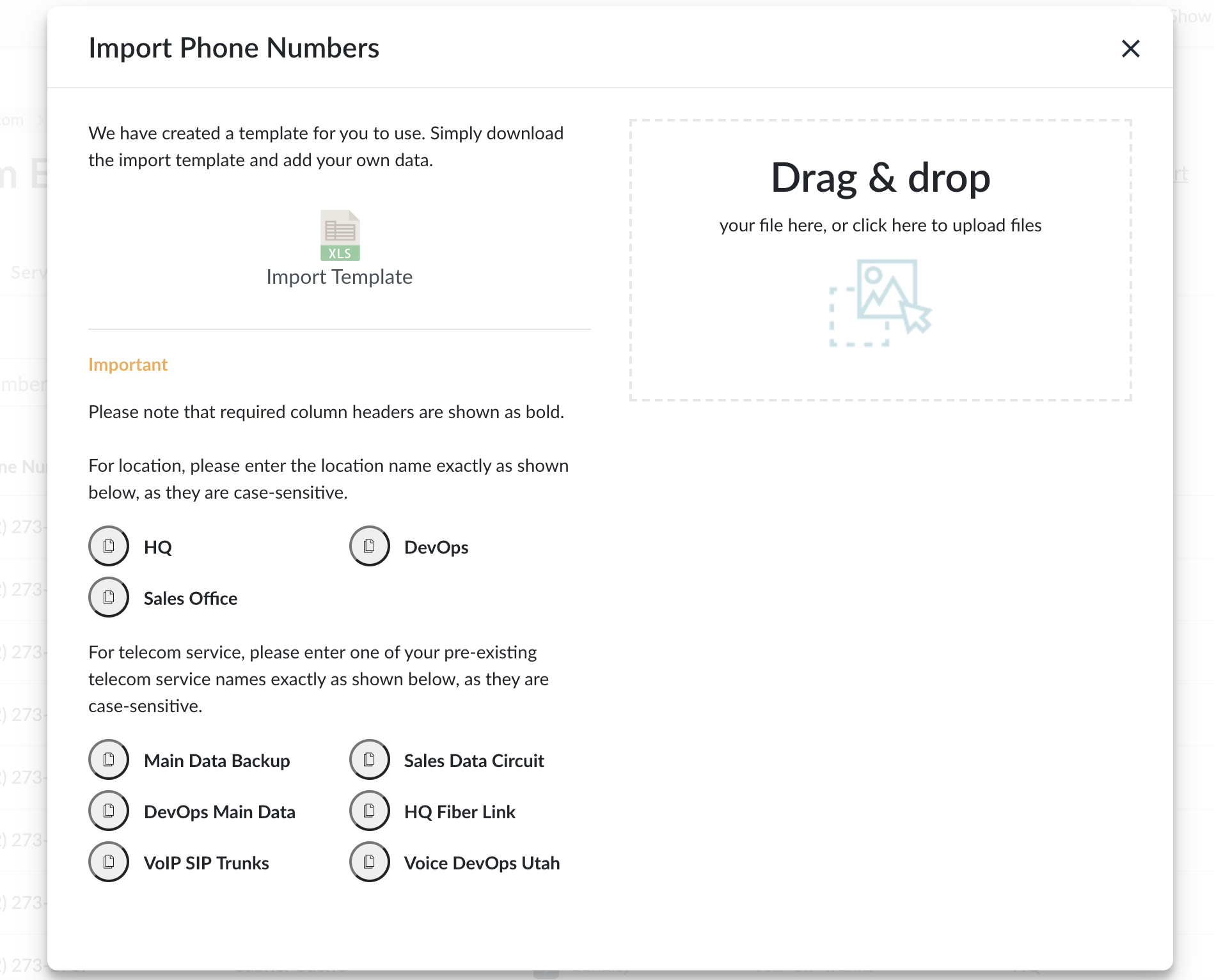 Importing Phone Numbers Telecom Expense Management