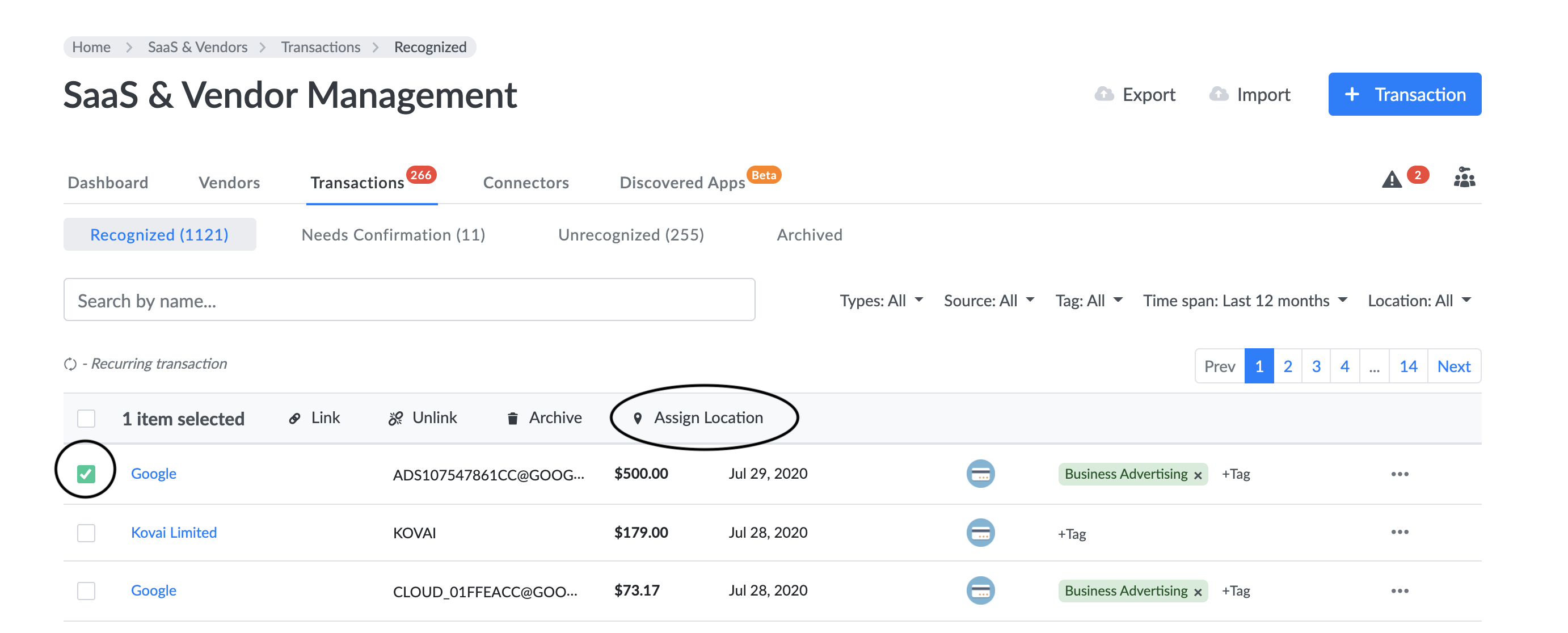 Link Transactions to Locations