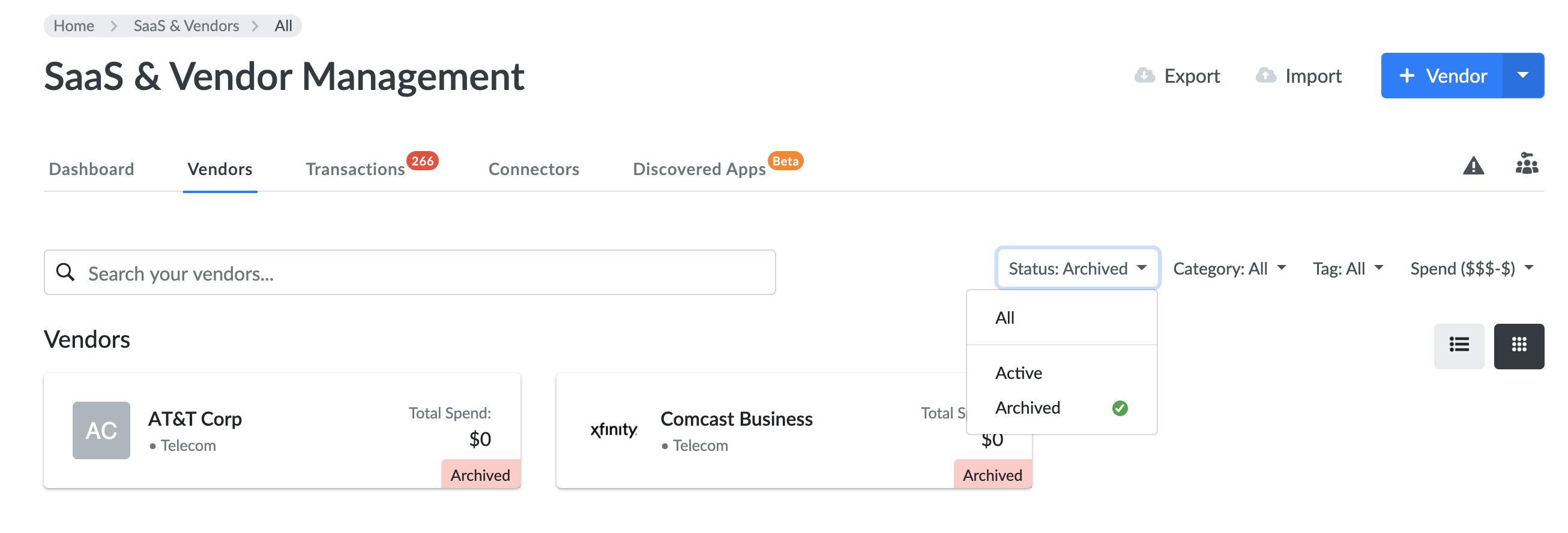 Archive/Delete Vendors