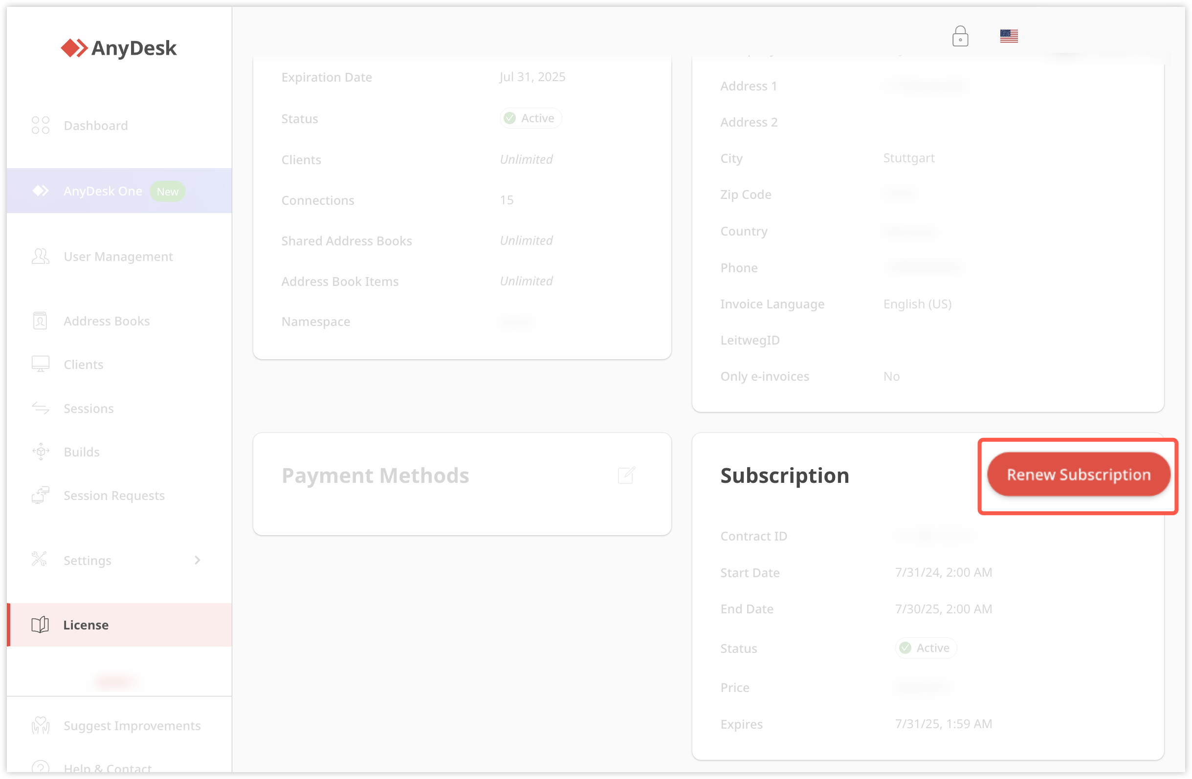 Manage license subscription