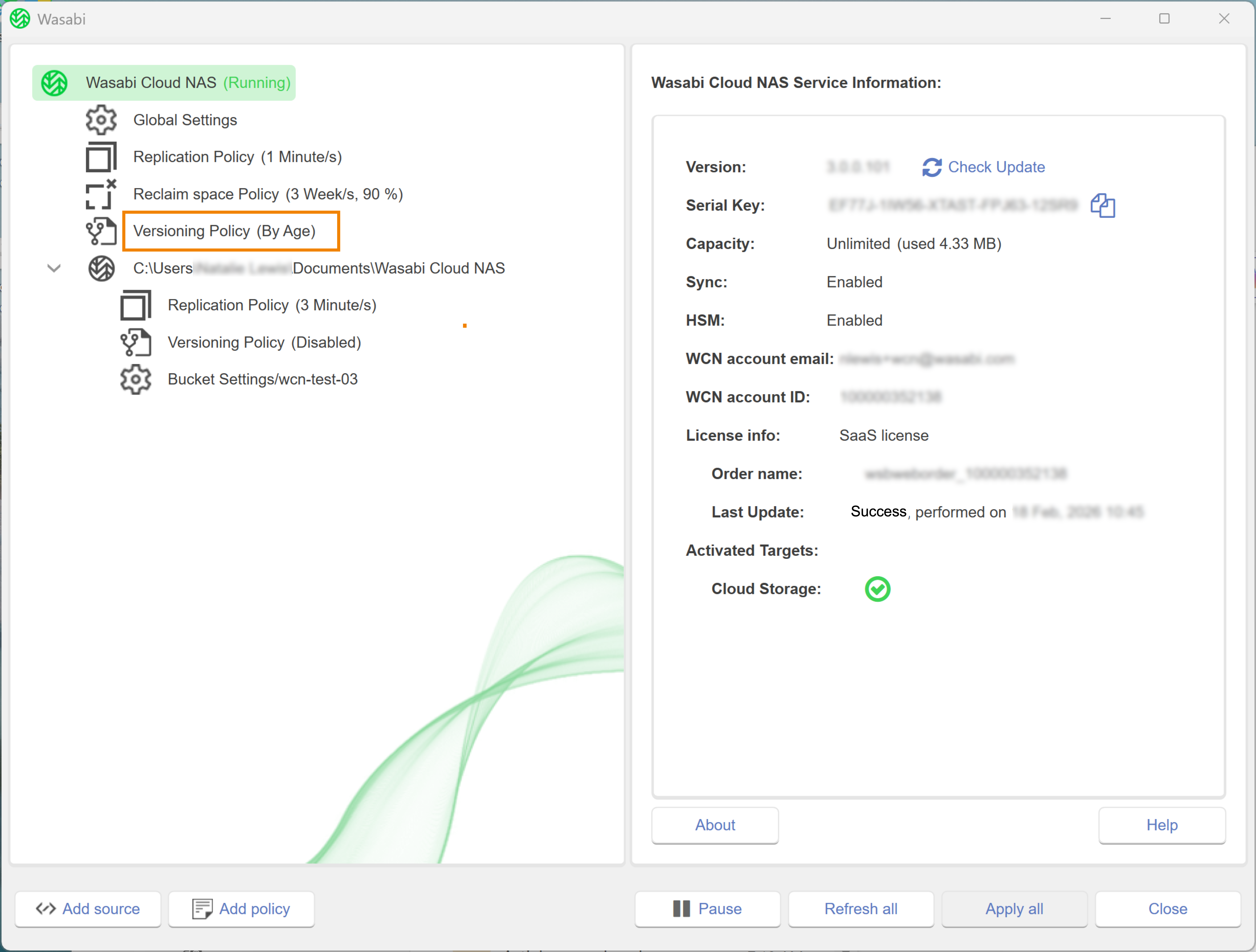 Configuring a Versioning Policy in WCN
