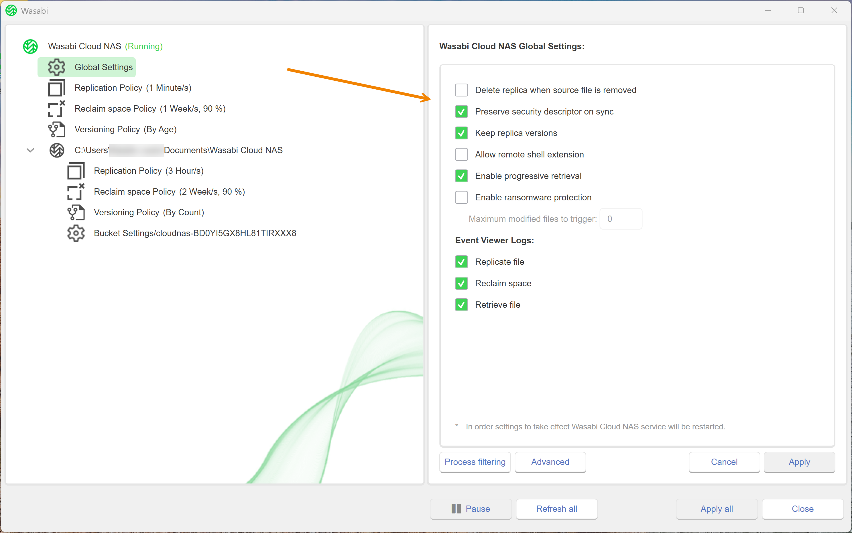 Global Settings for WSC