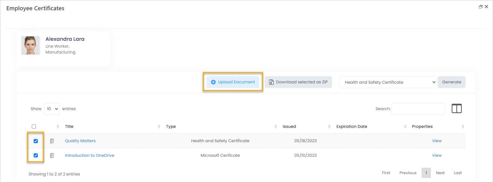 Manage Employee Certificates