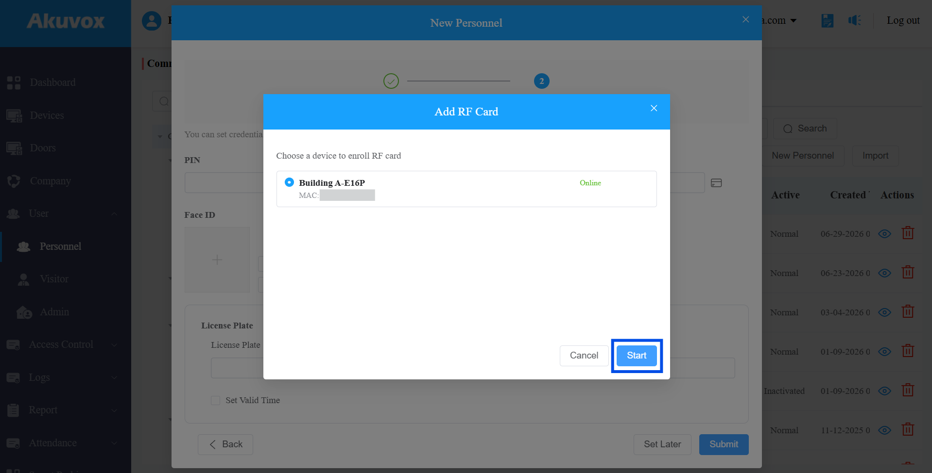 Register Credentials on a Device via the Smart Access Cloud