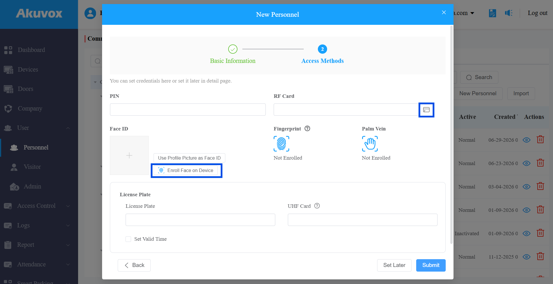 Register Credentials on a Device via the Smart Access Cloud